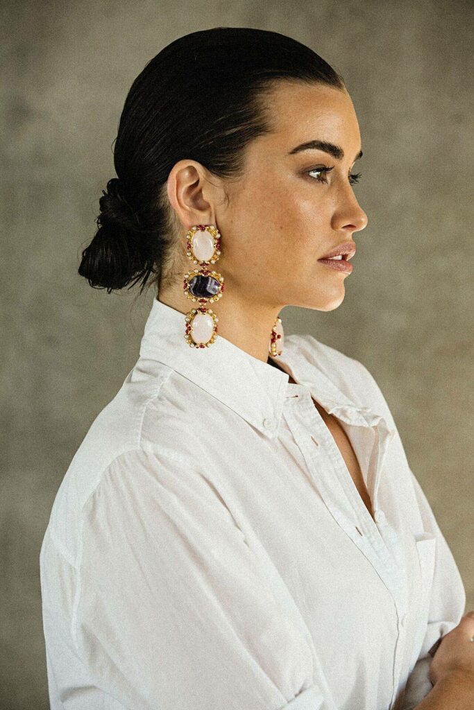 Christie Nicolaides Allegra Earrings Rose Quartz - Get Dressed Hire